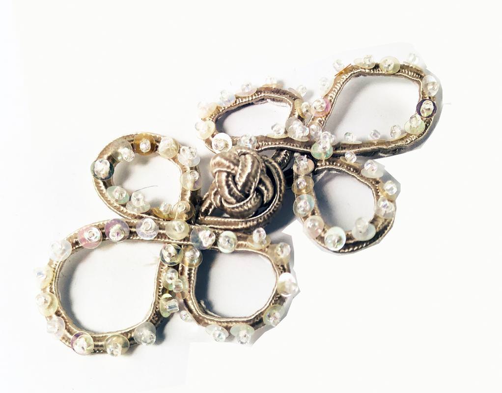 Light Beige Frogs Button Closures-3 Loops Sequin Beaded - 1 Pair/pk - # ...