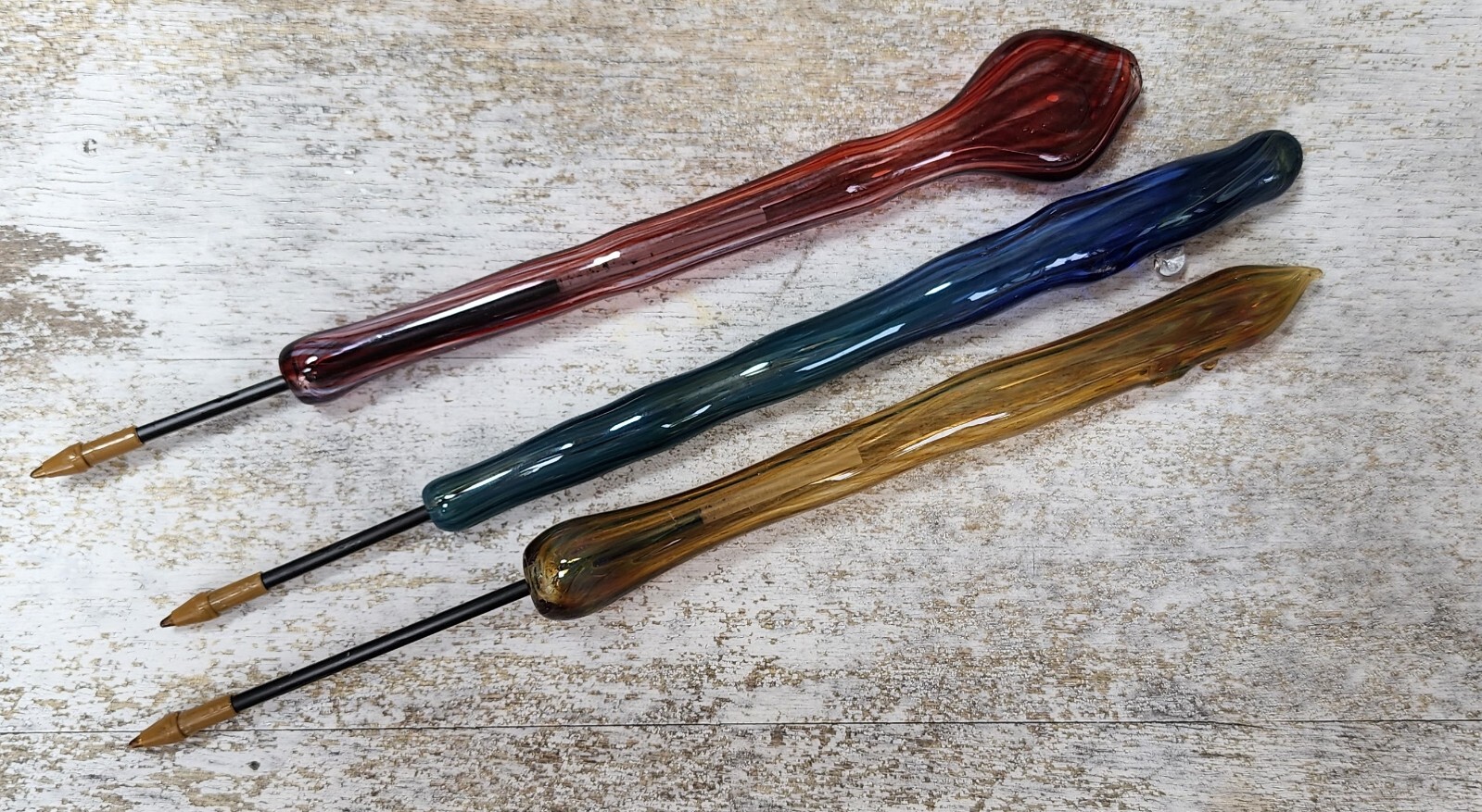 Set of 3 Blown Glass BALLPOINT PENS Refillable Pyrex Art Glass VERY ...