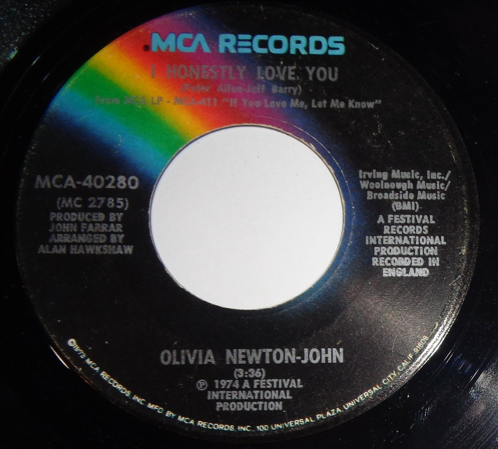 Olivia Newton John 45 RPM Record - I Honestly Love You / Home Ain't Home C6