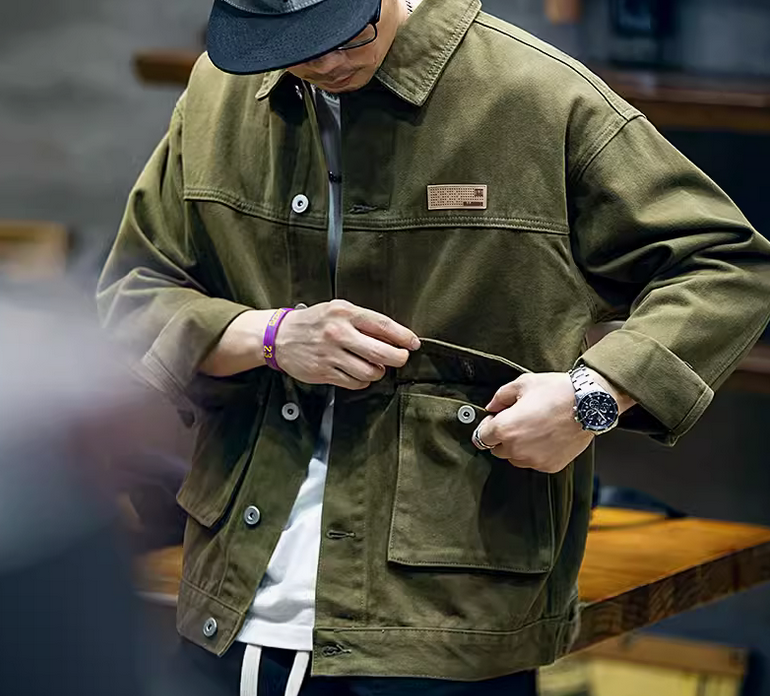 Men Jacket Loose Parka Hooded Army Pullover Pocket Casual Coat Oversize ...