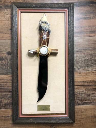 Pawnee Wolf Knife by Ben Nighthorse with Wood Frame Plaque Display | eBay