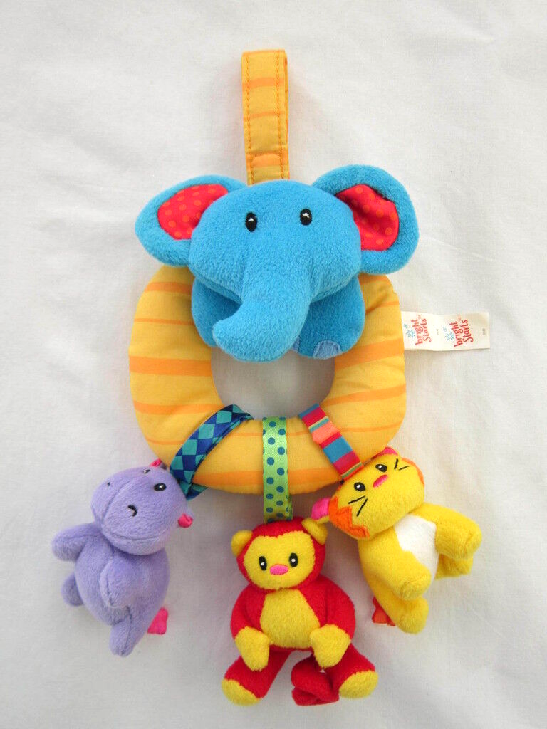 Bright Starts Plush Jungle Rattle Crib Stroller Zoo Elephant Hippo ...