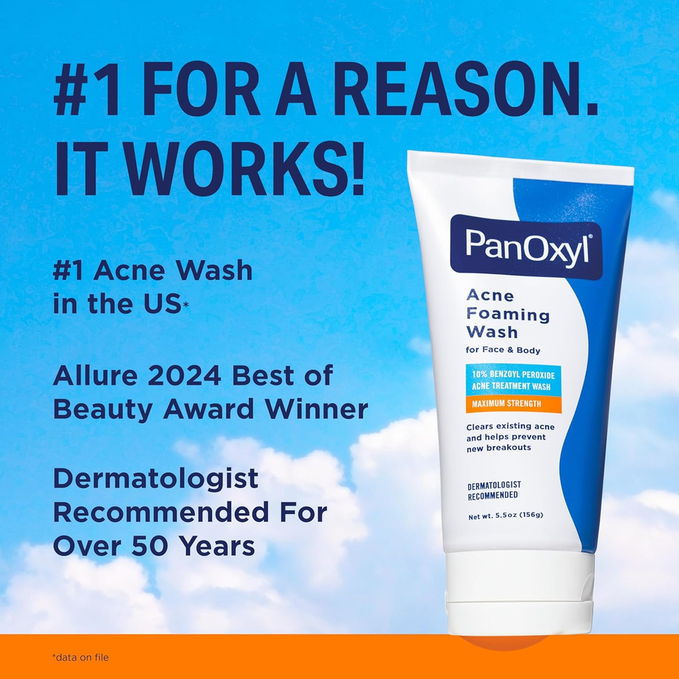 10% Benzoyl Peroxide Acne Foaming Wash, Maximum Strength, Daily Acne ...