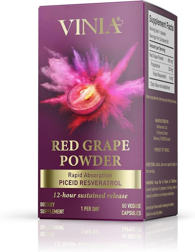 2 Packs Vinia Red Grape Powder Rapid Absorbtion Piceid Resveratrol ...