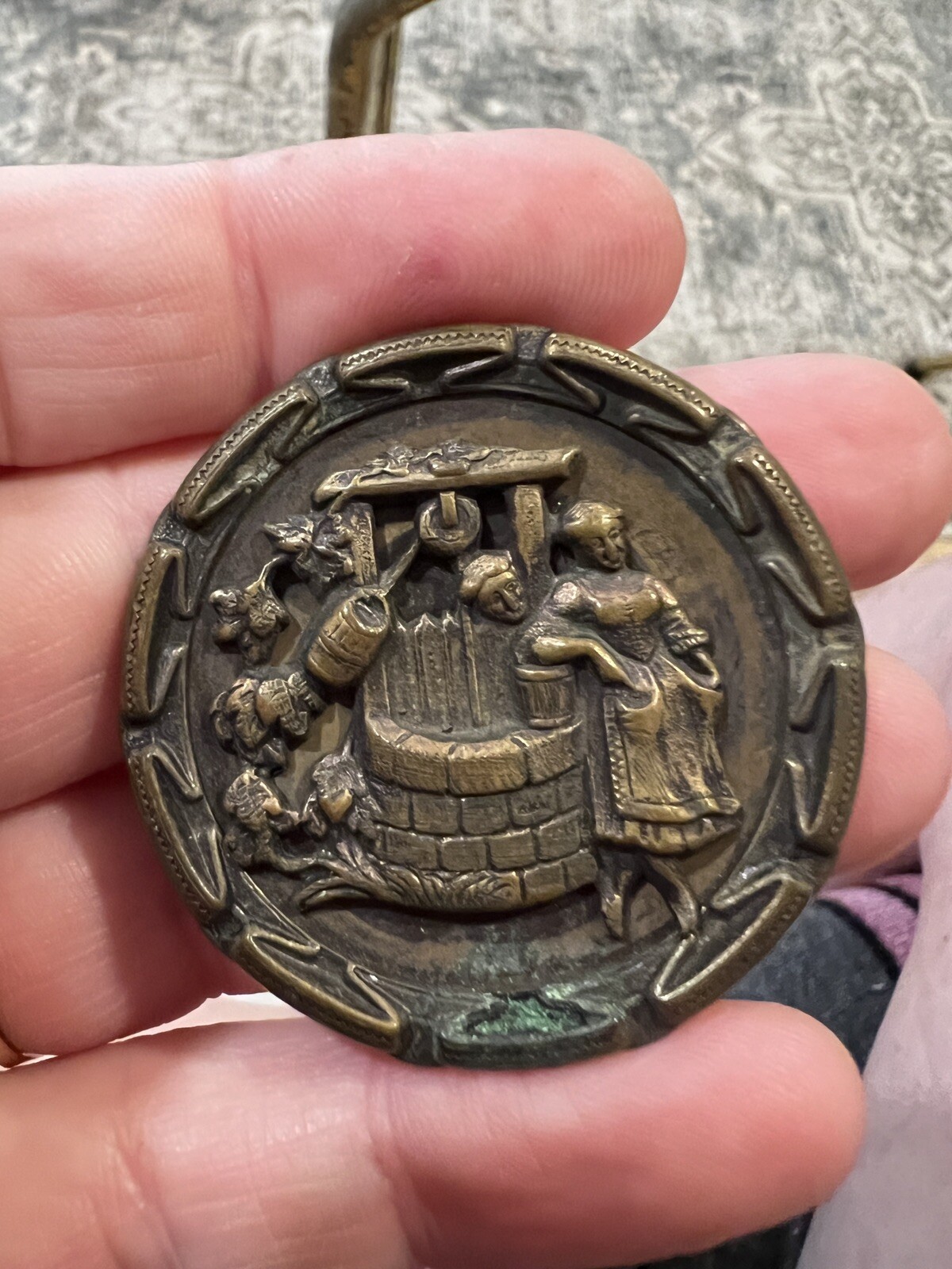 Antique Brass Button "The Wishing Well" 2-Part Rotating Large Metal Set of 5 | eBay