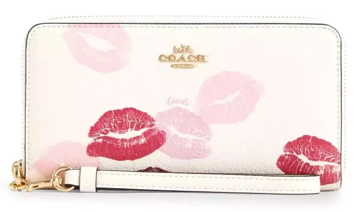 Coach CZ956 Long Zip Around Leather Wallet With Lips Print Chalk NWT🎀 ...