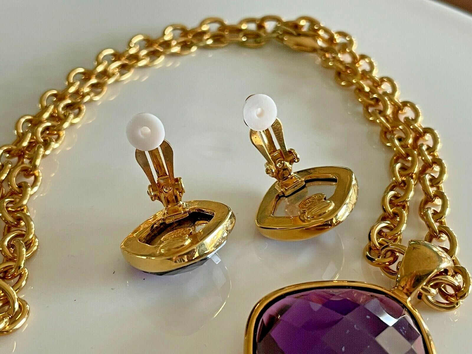 Vintage Joan Rivers Set Necklace and Earrings Purple … - Gem