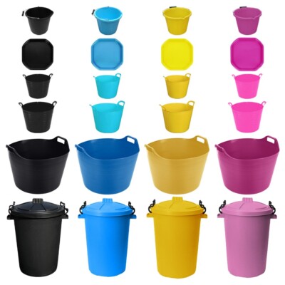 Coloured Plastic 50L Dustbin Clip Lock Lid Small Mixing Tray Flexi ...