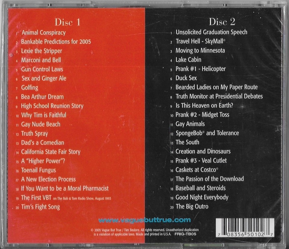 Tim Bedore The Best of Vague but True Vol.1 (2 Disc, 2005) Brand New ...