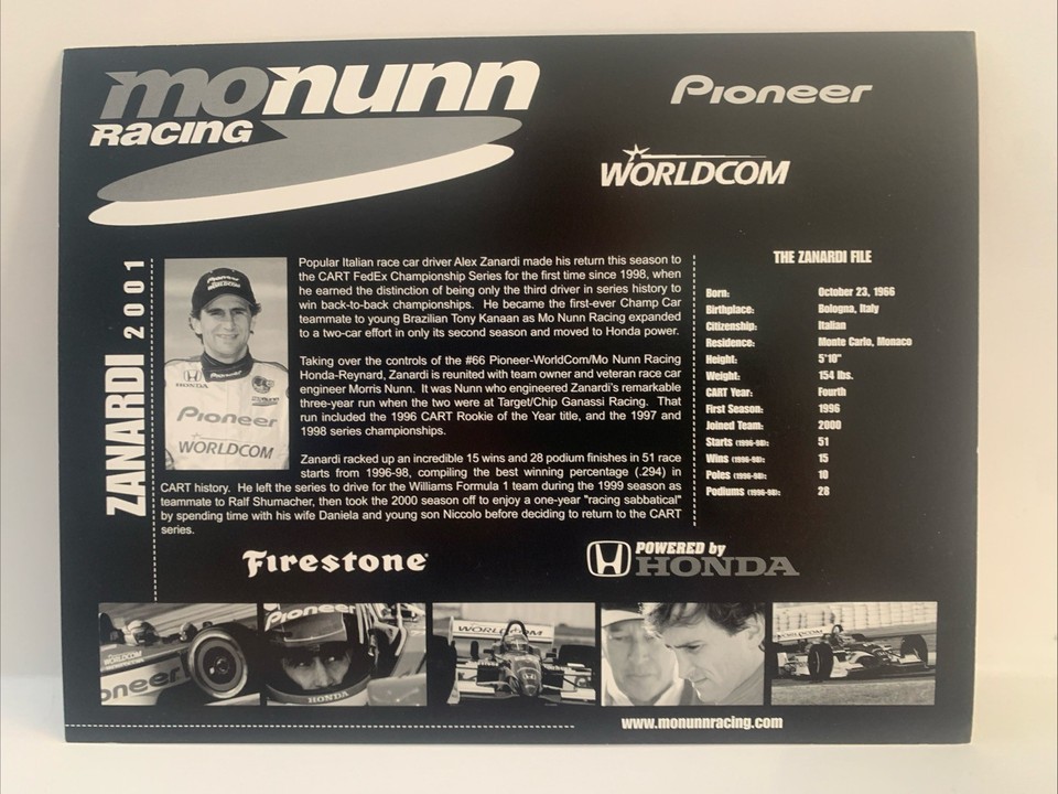 2001 Alex Zanardi CART FedEx Series Racing Handout / Postcard | eBay