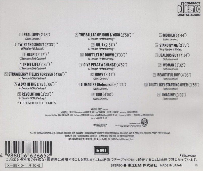 John Lennon JOHN LENNON Imagine Soundtrack IMAGINE Music From Motion ...