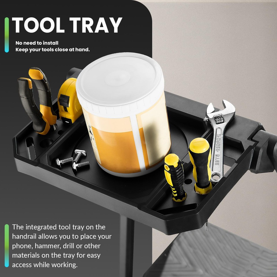 3 Step Ladder, Foldable Handrail & Tool Tray Stool Ladders with Anti ...