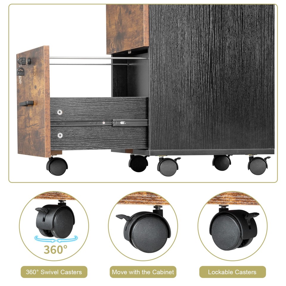 2-Drawer Small Rolling File Cabinet with Lock Wood Filing Cabinet for ...