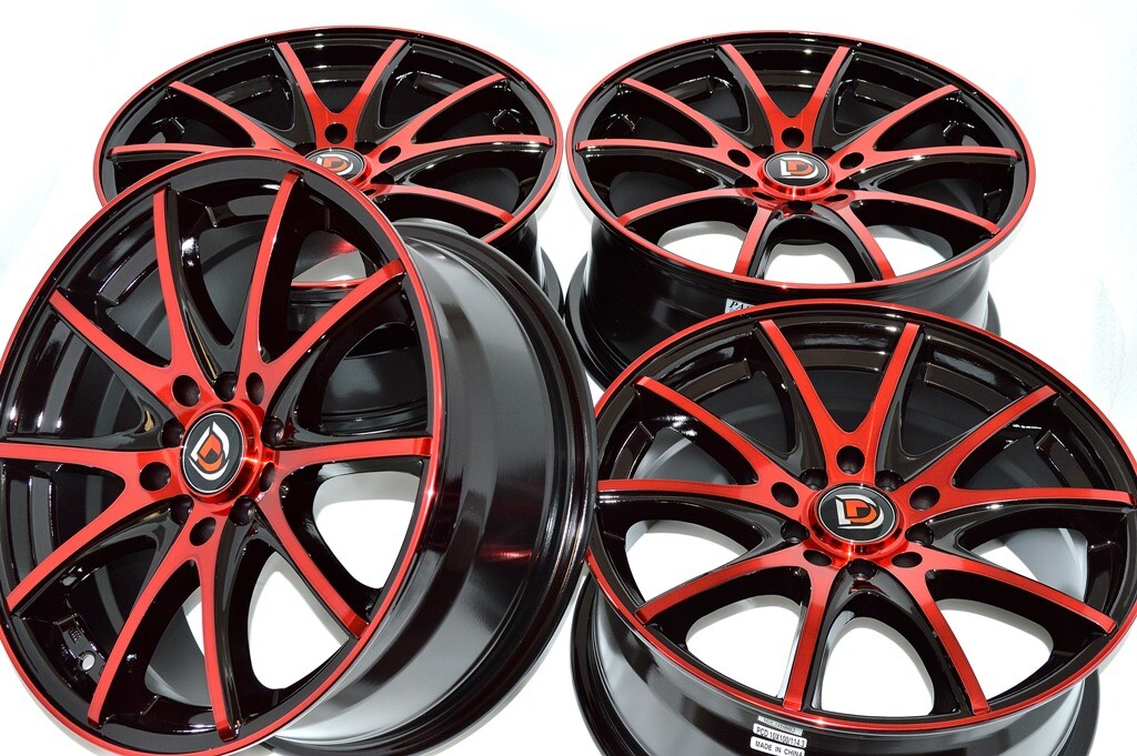Set of 4 New 17x7.5 DDR ST15 Black Polished Red 17" Rims Wheels 5x100 ...