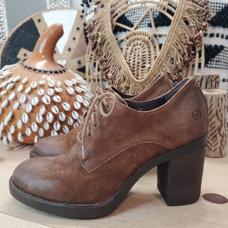 Born Women's 10M Jolene Boot Block Heel Oxford Brown Leather Shootie ...