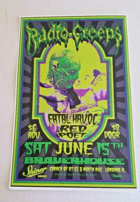 RADIO CREEPS POSTER Rare 17" x 11" GIG Dean Tomasek Art Fatal Havoc Red ...