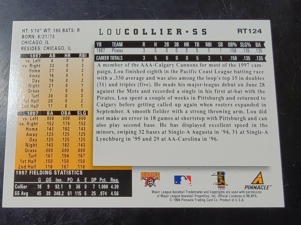 1998 Score Rookie Traded Baseball #RT124 Lou Collier | eBay