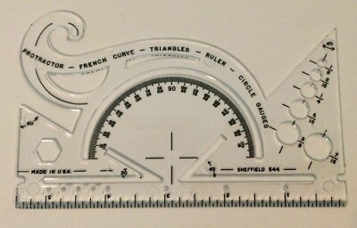 Sheffield 544 Protractor French Curve Triangles Ruler Circle Gauges ...