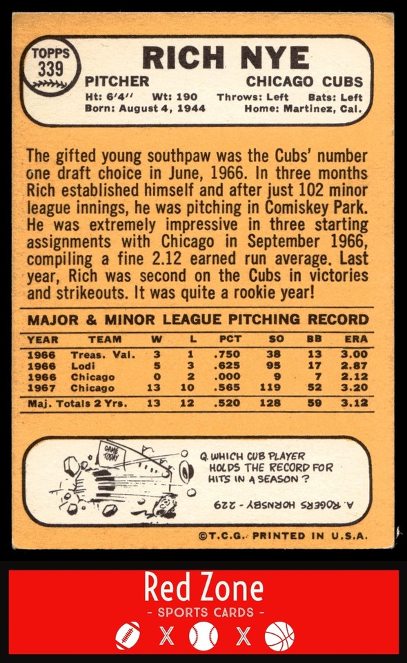 1968 Topps - #339 Rich Nye EX | eBay