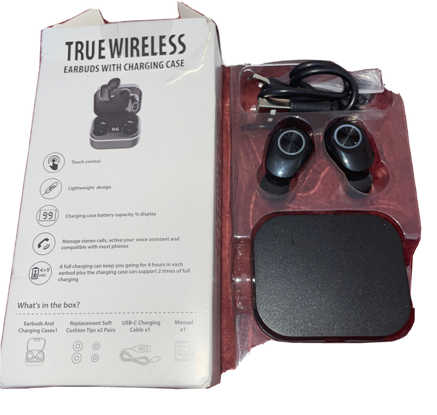 Bluetooth true wireless earbuds with charging case 850015179068| eBay