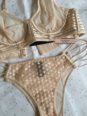 NWT Victoria's Secret Sheer Unlined Plunge Bra + Tanga set 32C M | eBay
