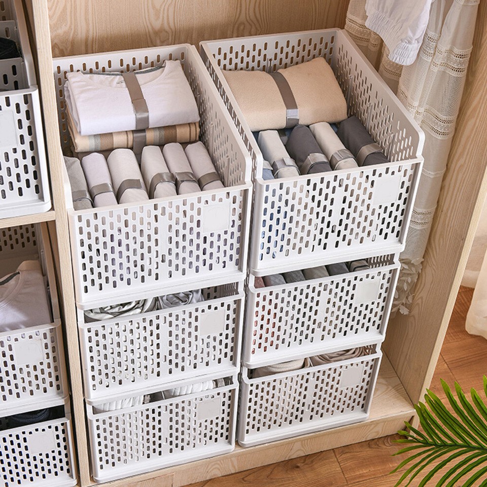 Stackable Clothes Storage Drawer Basket Plastic Wardrobe Closet ...