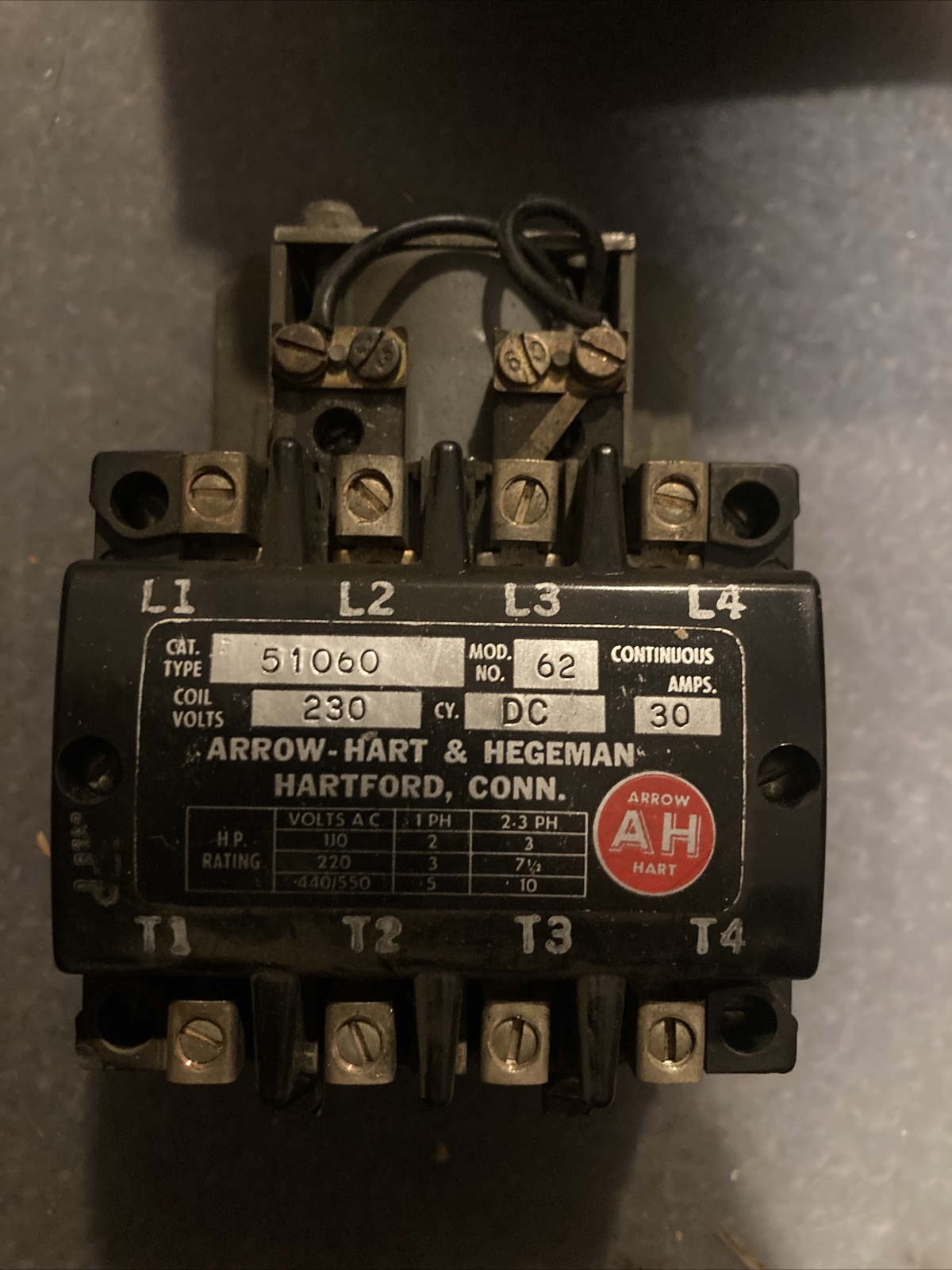 Arrow Hart DC CONTACTOR 51060 30 Amp COIL 230VDC | eBay