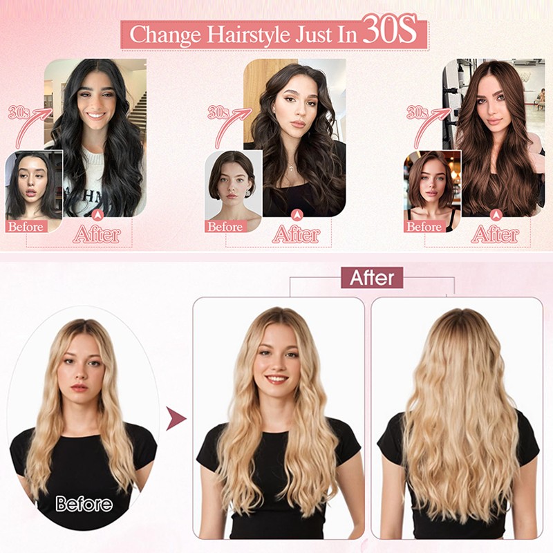 V-Shape One Piece Remy Piece Human Hair Extensions Full Head U Part ...