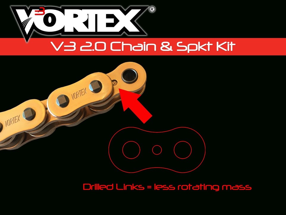 Vortex V3 Gold Chain & Sprocket Kit 14/43 Fits 13-17 Ninja 300 CKG4258 ...