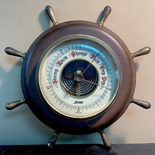 Vintage Jason Wooden Barometer Adjustment On Back Works Germany | eBay