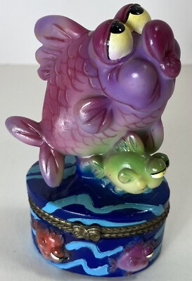 That's Kooky FISH Trinket Box Big Lips and Eyes Purple and Green Fish ...