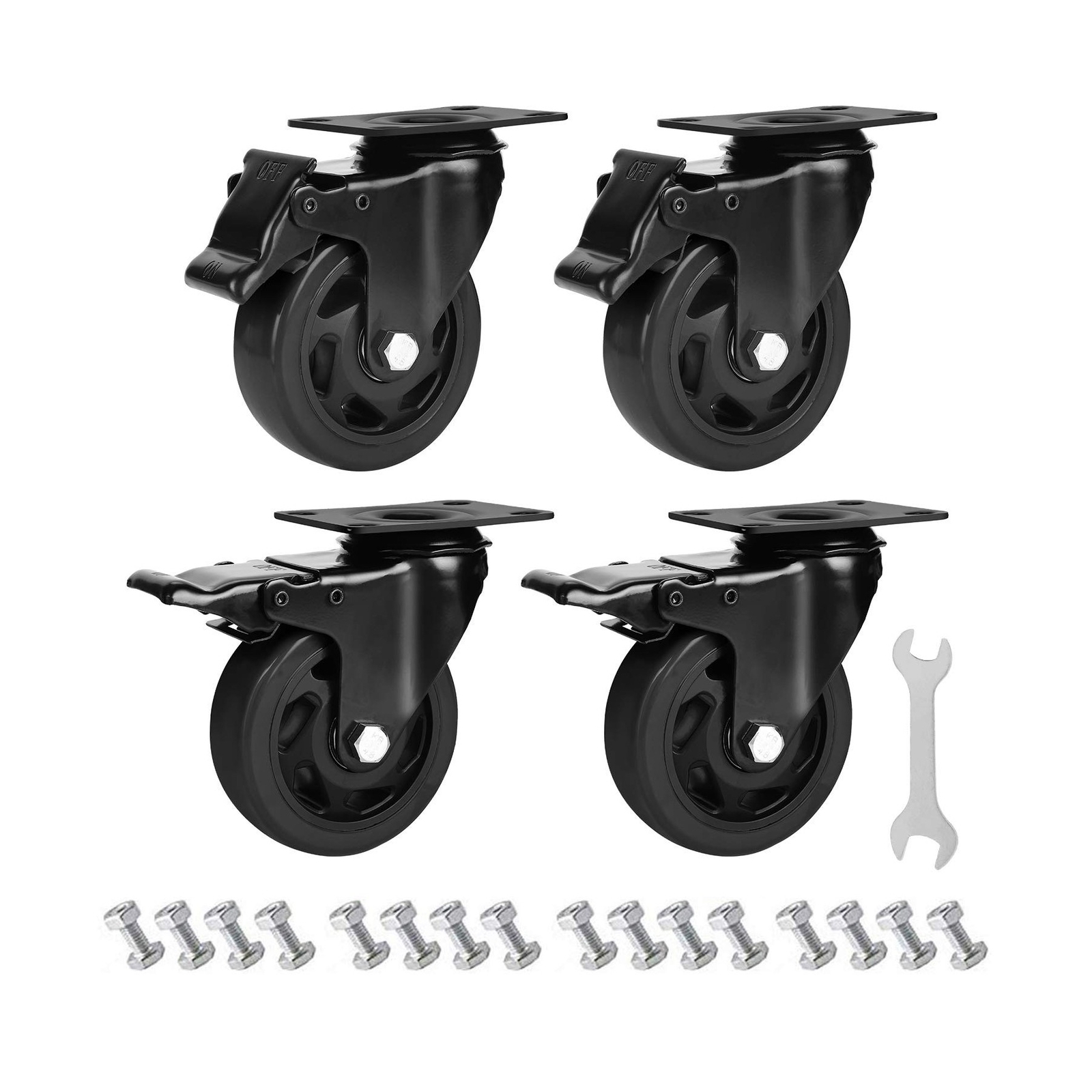 PRITEK 4 inch Caster Wheels Load 1200lbs Heavy Duty Rubber Plate ...