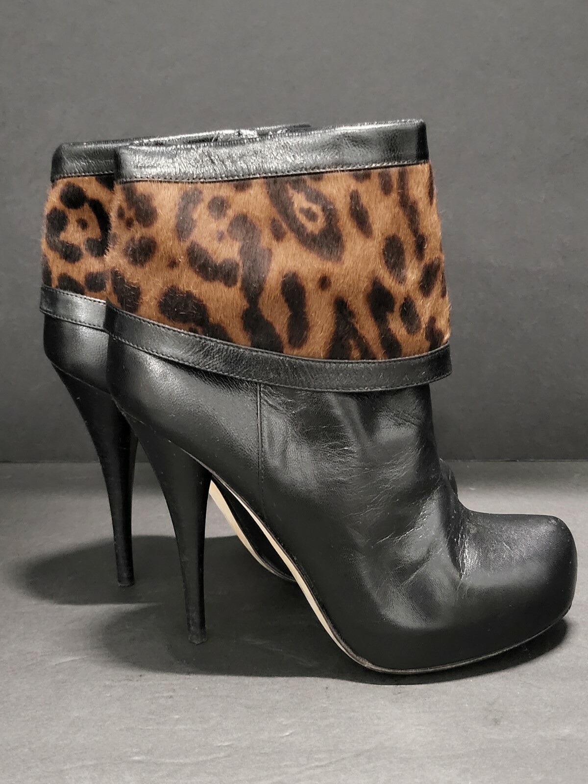 FENDI ITALY LEOPARD PRINT BLACK LEATHER BOOTIES Sz E… - Gem