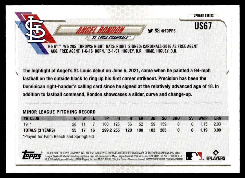 2021 Topps Update Angel Rondon #US67 Rookie St. Louis Cardinals | eBay