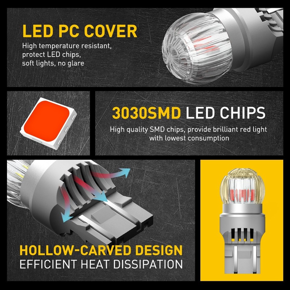 6PCS AUXITO 7443 7440 LED Brake Stop Tail Lamp Light Bulbs Red Super ...