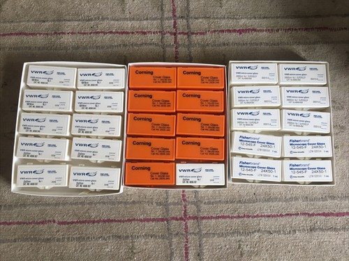 30 Boxes Corning Fisher VWR Microscope Slide Cover Slips 18x18 22x22 ...