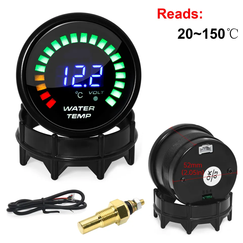 2" 52mm Colorful LED Digital Voltmeter Water Temp Temperature Gauge ...