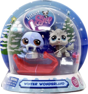 LPS Littlest Pet Shop Winter Wonderland #17 Walrus #20 Wolf Snow Globe ...