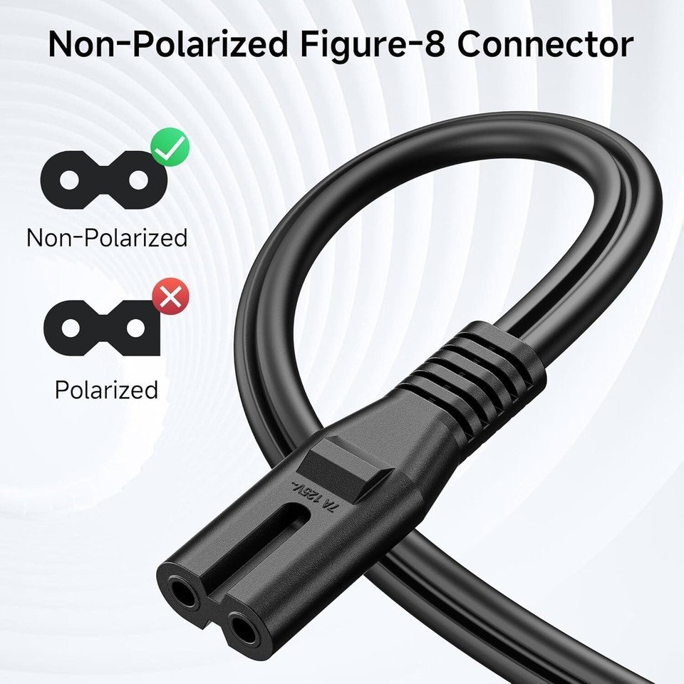 10ft 2-Prong AC Wall Power Cord Cable for TV Philips Panasonic Samsung ...
