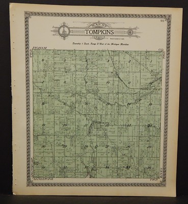 Michigan Jackson County Map Tompkins Township 1911 L19#27 | eBay