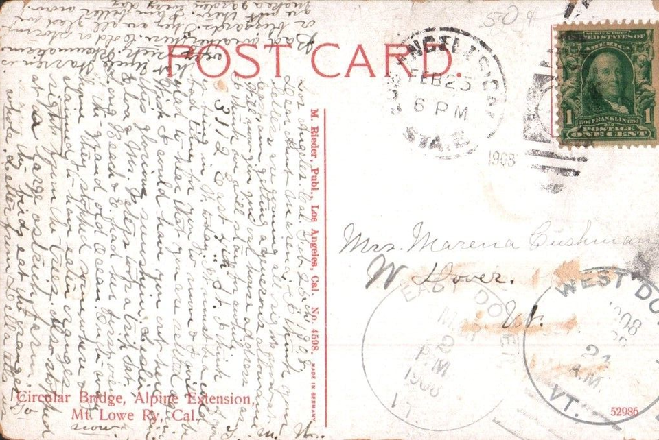 Postcard CA Railroad Circular Bridge Alpine Extension Mount Lowe ...