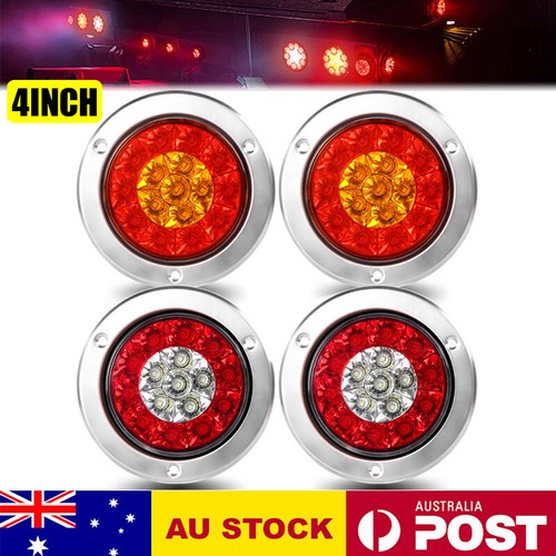 4"inch Round LED Tail Light Stop Reverse Turn Hi/Lo Trailer Truck Ute ...