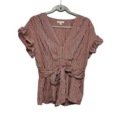 Max Studio Gingham Tie Front Ruffle Sleeve Blouse Size Medium | eBay