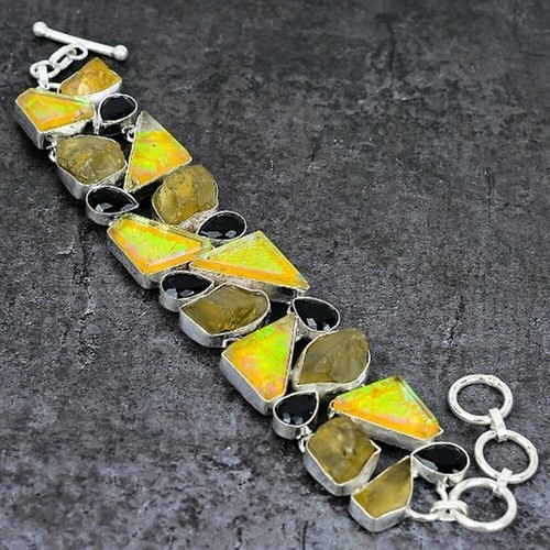 Brut Citrine Opale Triplet Pierre Précieuse Argent Handmade Mode Bijoux ...