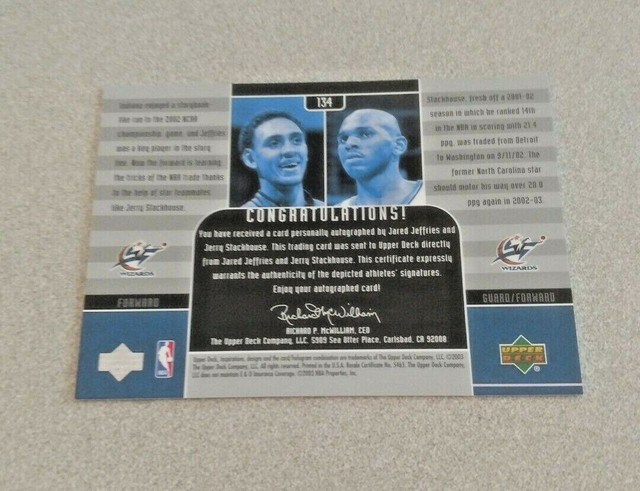 2002-03 Upper Deck Inspirations - Dual Signatures #134 Jerry Stackhouse ...