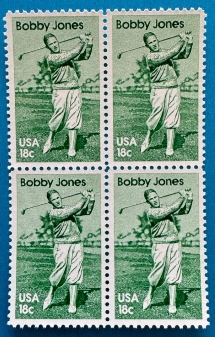 US Stamps, Scott #1933 block of 4 18c Bobby Jones 1981 M/NH. Super ...