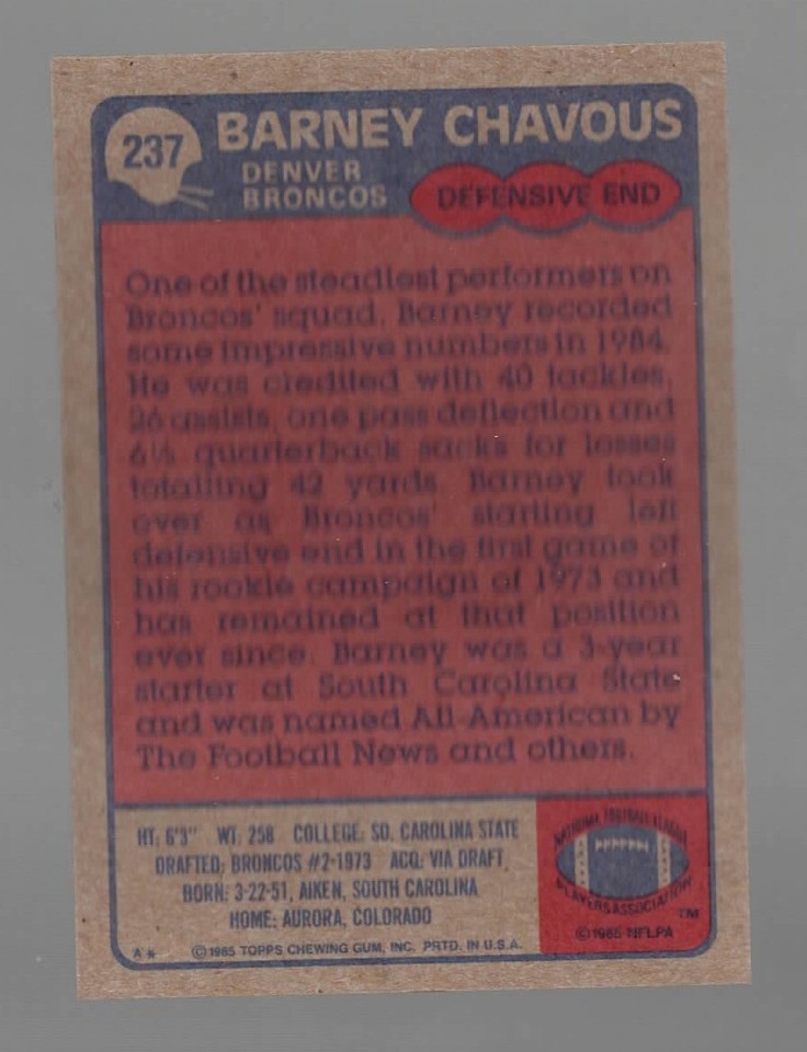 1985 Topps #237 Barney Chavous Excellent | eBay