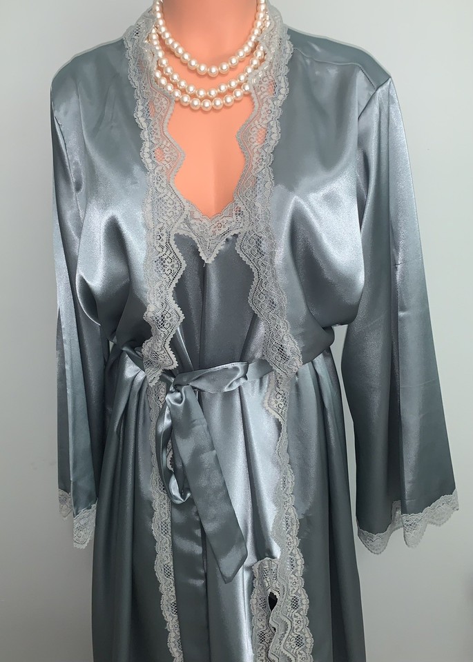 New Glossy Satin Peignoir Set 3X Slip Dress Nightgown Robe Lingerie ...
