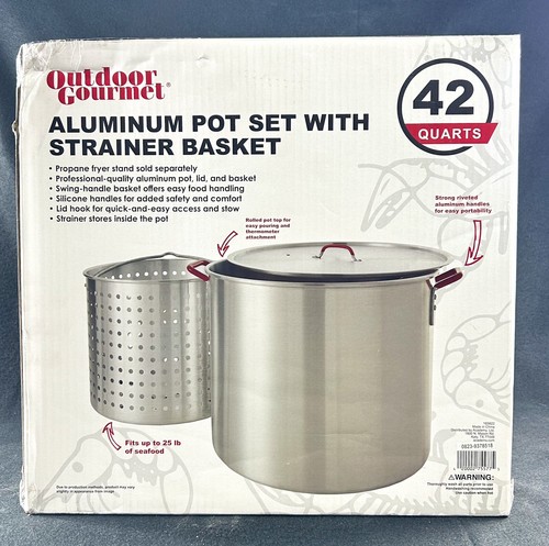 Outdoor Gourmet 42 Quart Aluminum Stock Pot Strainer Frying Steaming ...