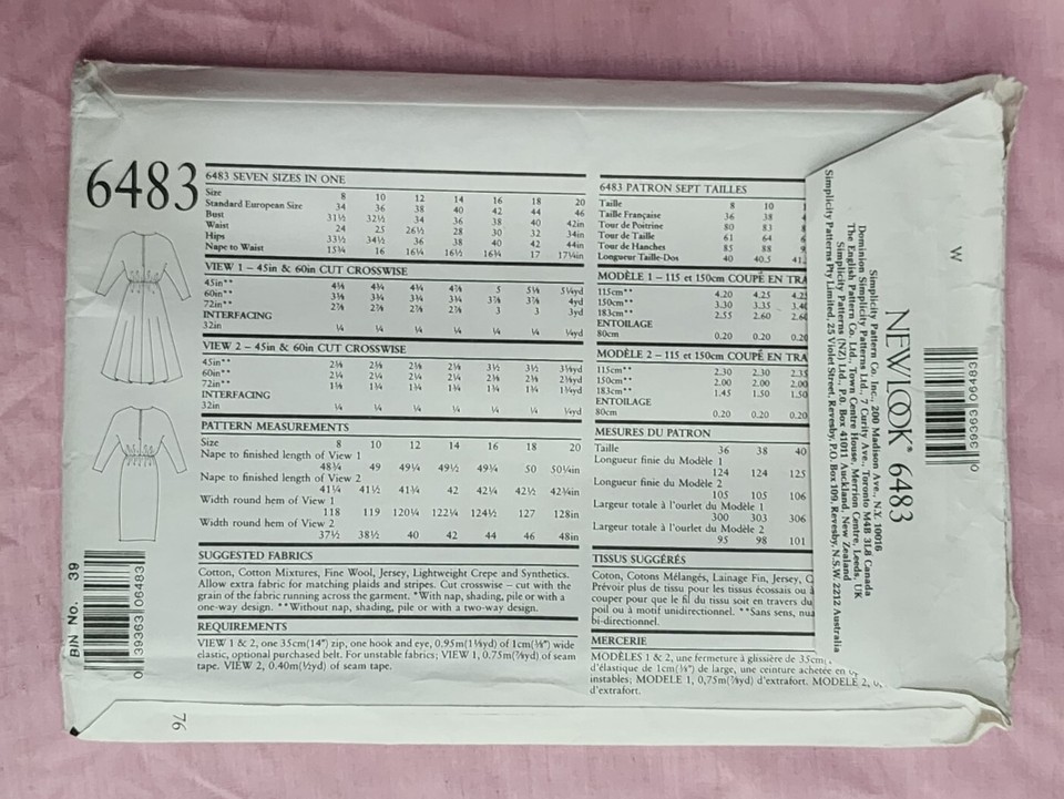 New Look 6483 lady's one piece dress Sewing Pattern Uncut Size 8-20 | eBay